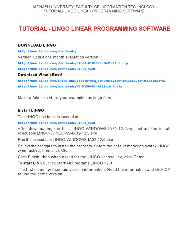 Tutorial - Lingo Linear Programming Software | PDF | Linear Programming ...