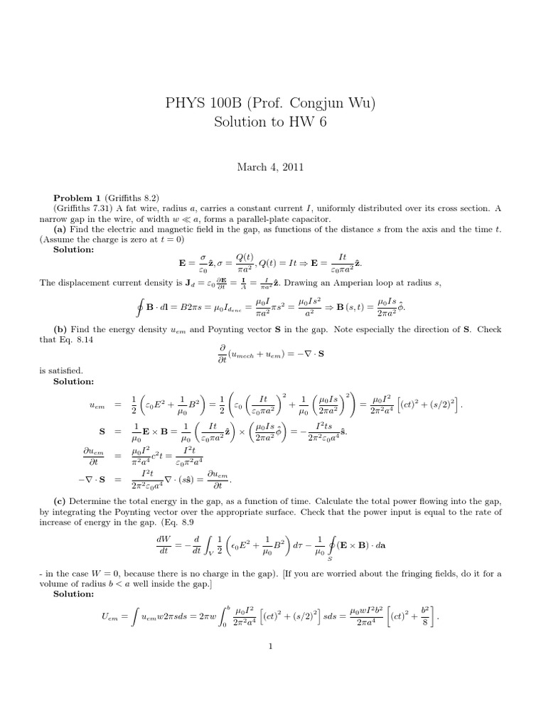 PHYS 100B (Prof. Congjun Wu) Solution To HW 6: March 4, 2011 | Download Free PDF | Force ...