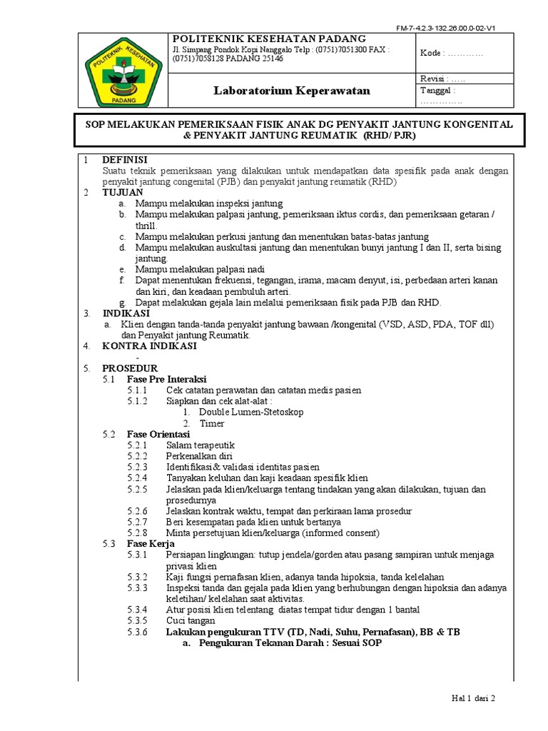 Sop - Pem Fisik Anak DG PJB & RHD | PDF