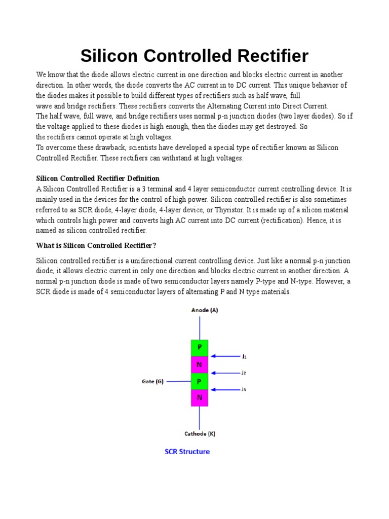 Silicon Controlled Rectifier Definition | PDF | P–N Junction | Rectifier