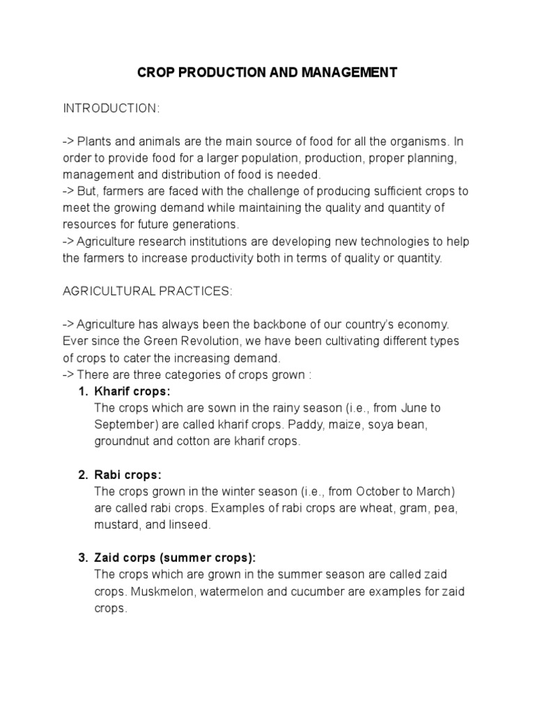 CROP PRODUCTION AND MANAGEMENT Theory | PDF | Agriculture | Crop Rotation