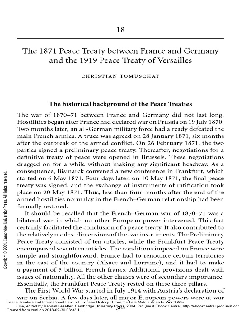 Chapter 18 - The 1871 Peace Treaty Between France and Germanyand The ...