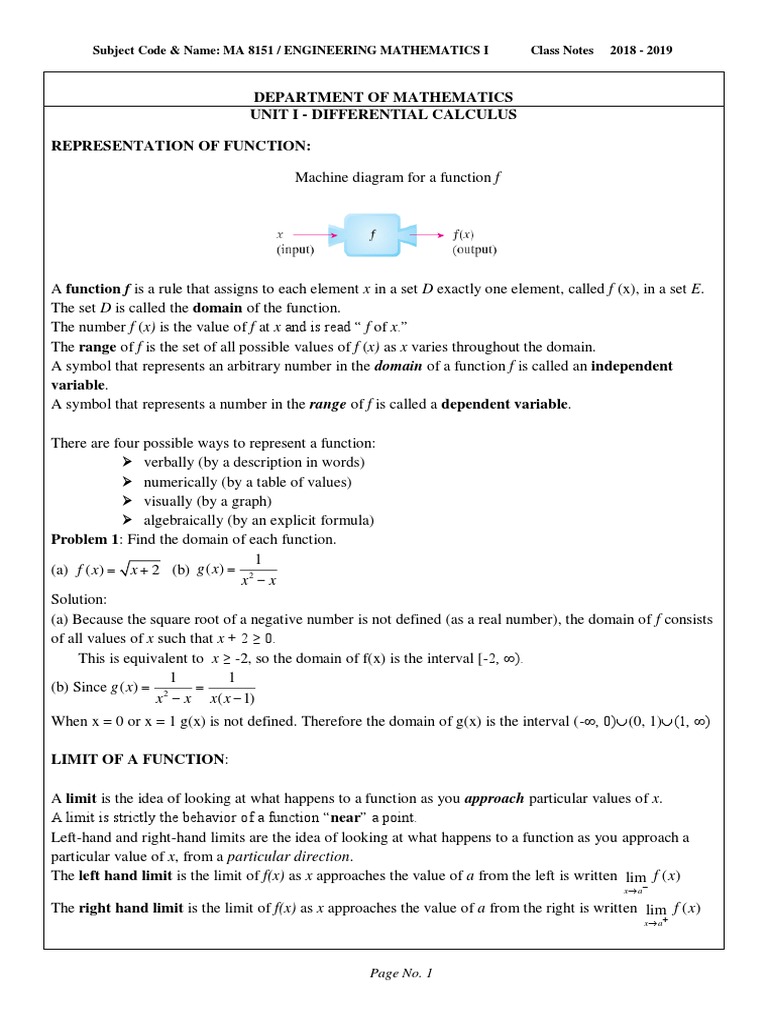 Engineering Math I: Calculus Basics | PDF | Function (Mathematics ...