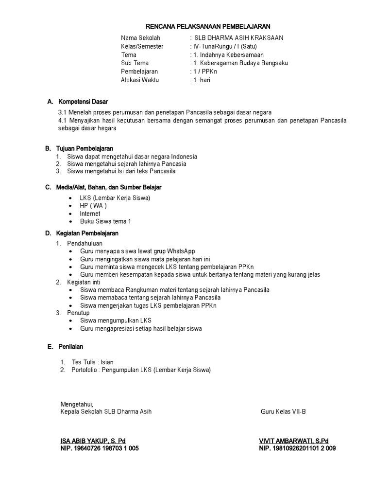 RPP TEMA 1 Sub Tema 1 Kls 7 Tunarungu | PDF