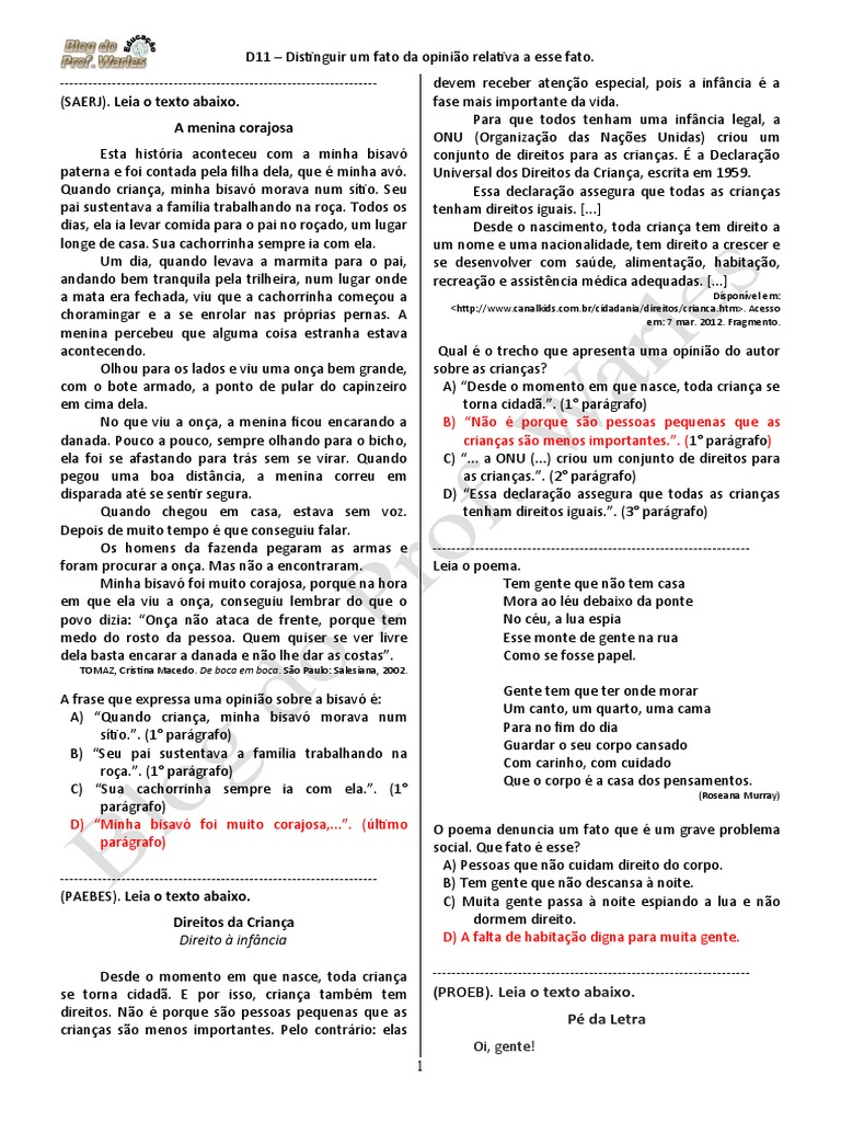 D11 (5º Ano - L.P - BLOG Do Prof. Warles) | PDF