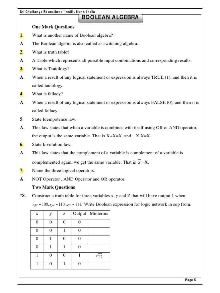 Chapter 2-Boolean Algebra (5-16) | PDF | Teaching Mathematics | Boolean ...