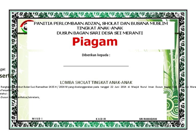 Contoh Piagam Penghargaan | PDF