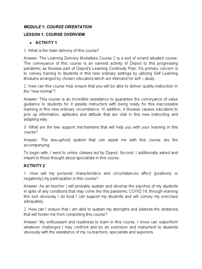 Learning Delivery Modalities Course Guide | PDF | Learning | Teachers