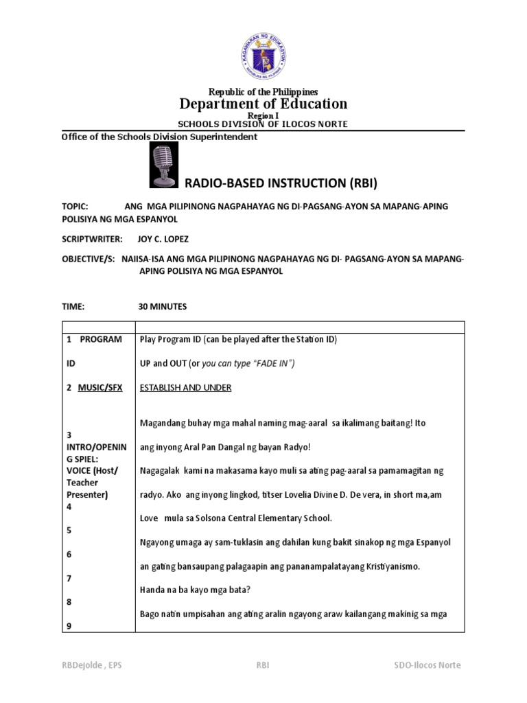 AP 5 Q1 Week5 MELC01 RBIScript Joy Lopez | PDF