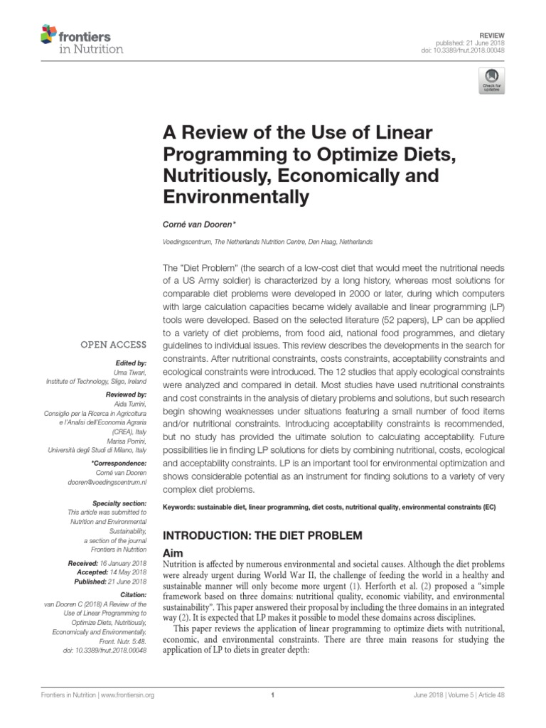 A Review of The Use of Linear Programming To Optimize Diets ...