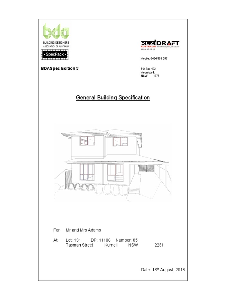 REF - DA181066 General Building Specifications - (A5463689) | Download ...