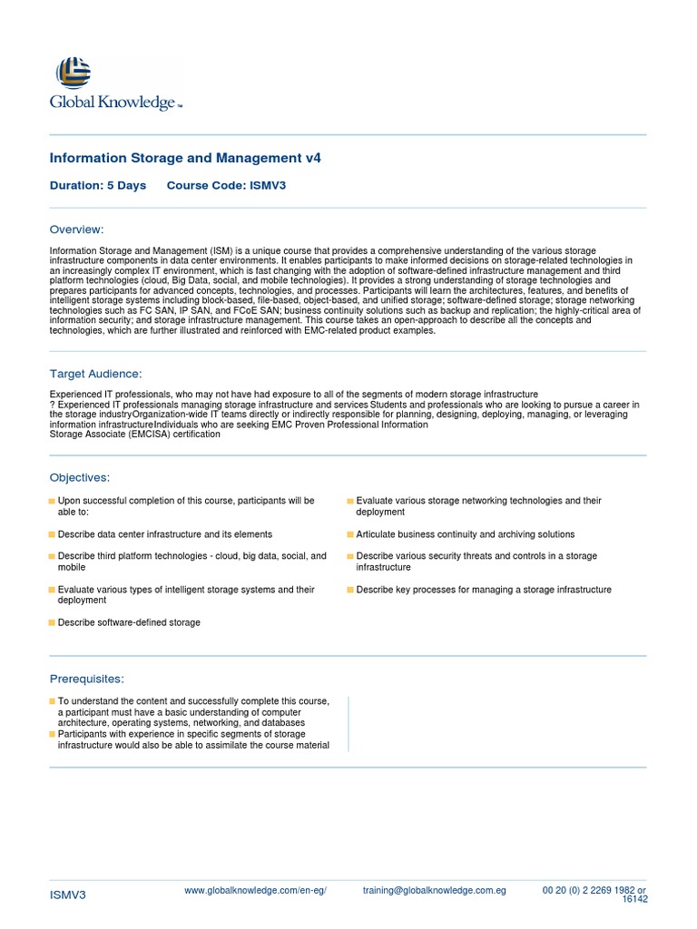 Information Storage and Management v4: Duration: 5 Days Course Code ...