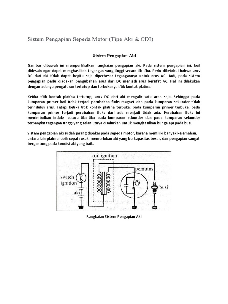 Sistem Pengapian Sepeda Motor (Tipe Aki & CDI) | PDF | Sains ...