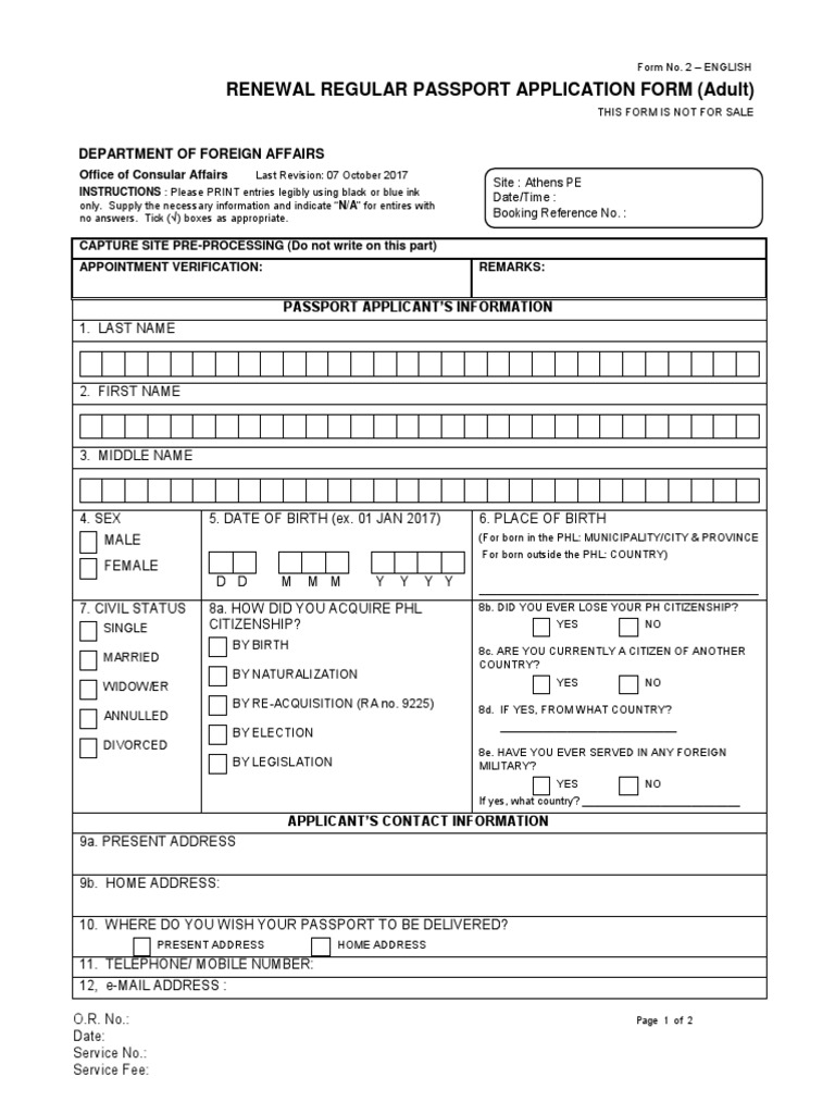 Renewal Regular Passport Application Form (Adult) : Department of ...