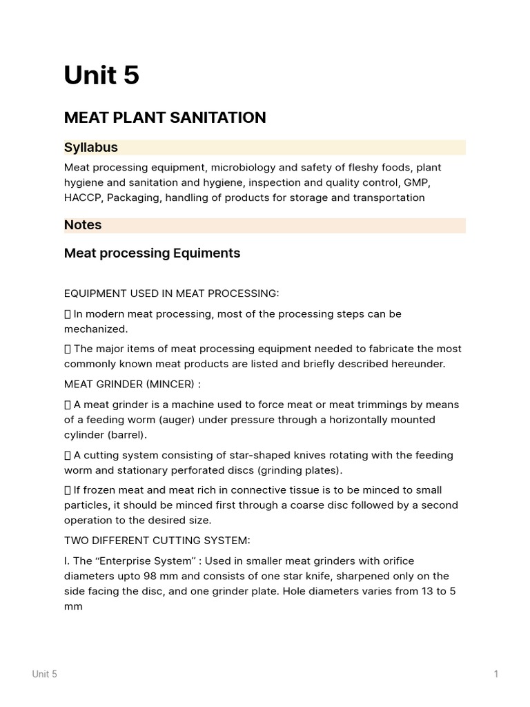 Unit 5: Meat Plant Sanitation | Download Free PDF | Hazard Analysis And ...