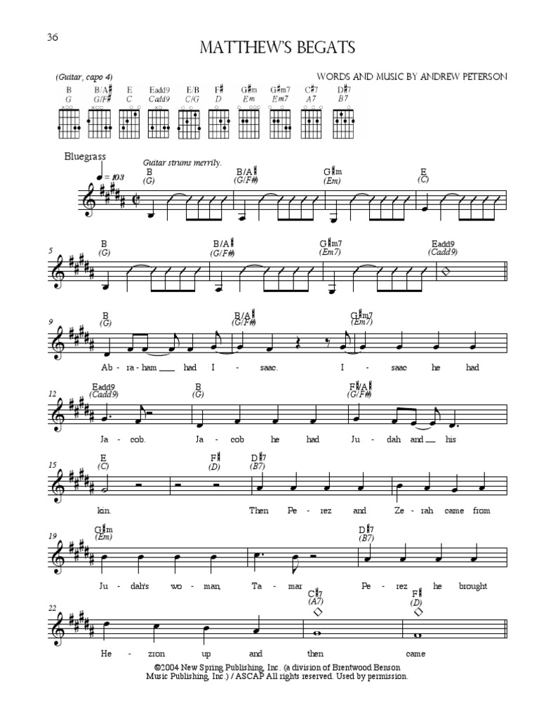 Matthew's Begats: (G) (G/F#) (Em) (C) | PDF