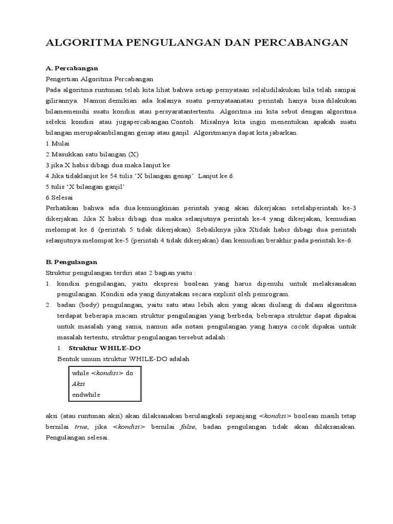 Algoritma Pengulangan Dan Percabangan | PDF