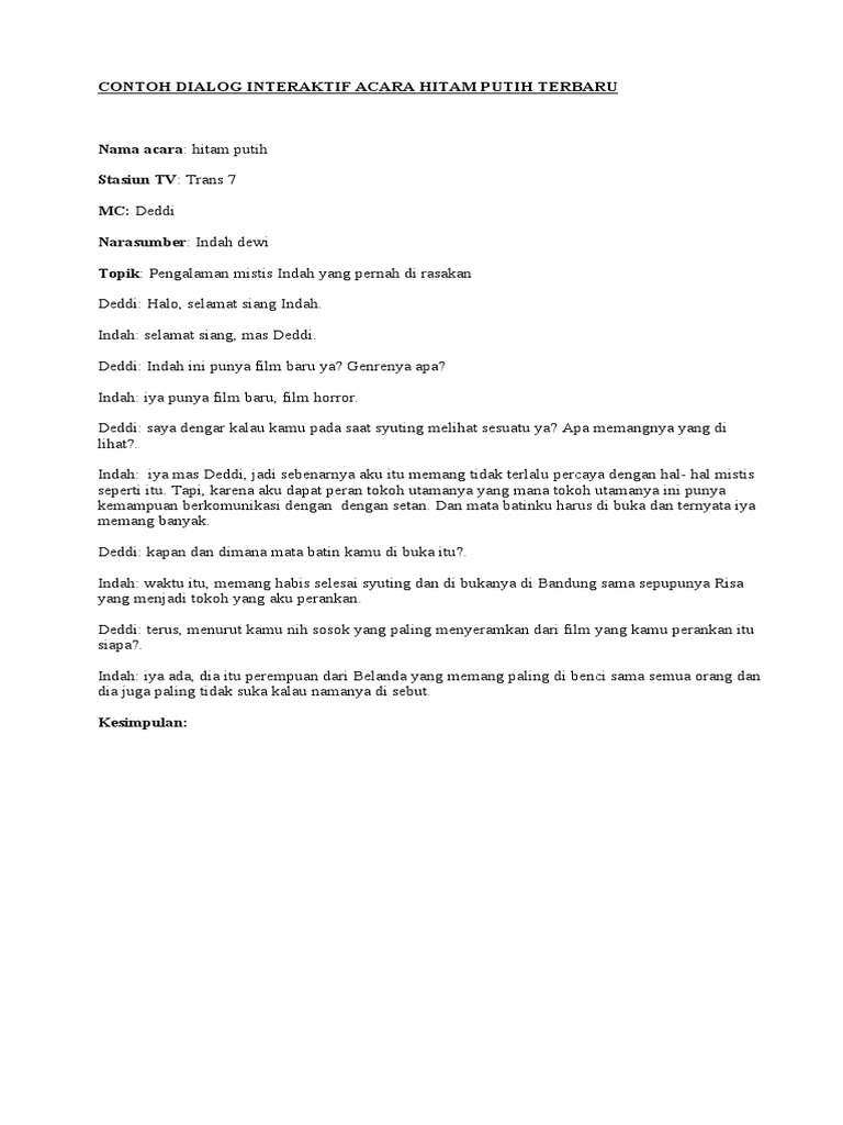 Contoh Dialog Interaktif Acara Hitam Putih Terbaru | PDF