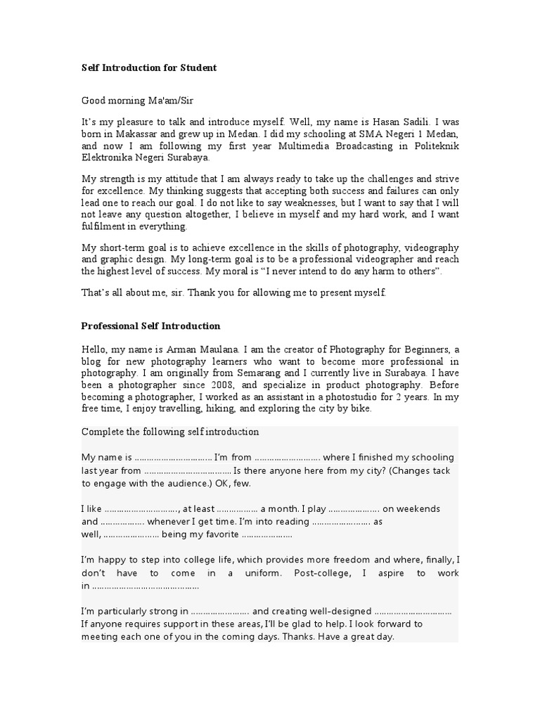 Self Introduction For Student | PDF