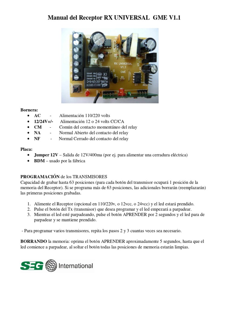 Manual Receptor Universal 1 Canal Con Fuente | PDF | Tecnología