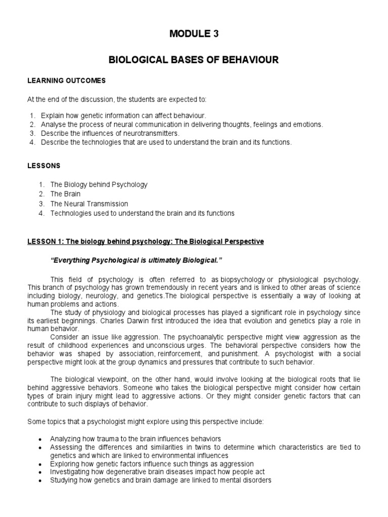 Biological Bases of Behavior in Psychology | PDF | Neuron ...