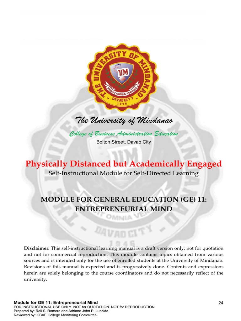 GE11 EntrepreneurialMind FINAL | PDF | Entrepreneurship | Business