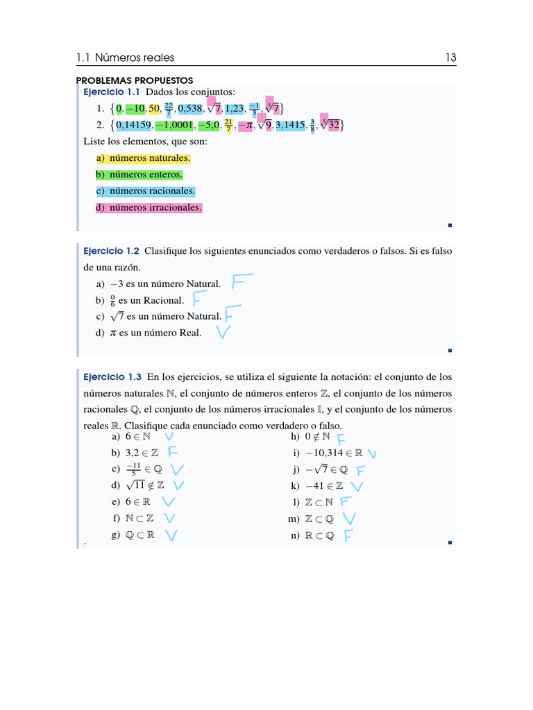 Números Reales Ejercicios Propuestos Resuelto | PDF