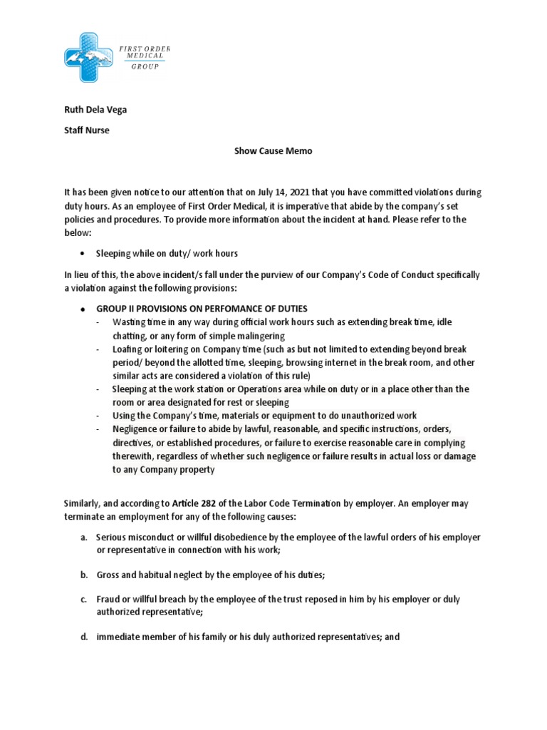 HRFOM - Show Cause Memo - Soriano | PDF | Employment | Negligence