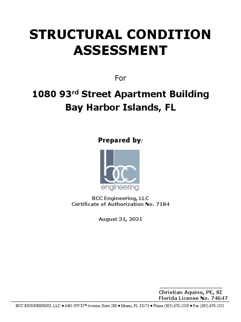 Inspection Report For Apartment Building at 1080 93rd St. in Bay Harbor ...