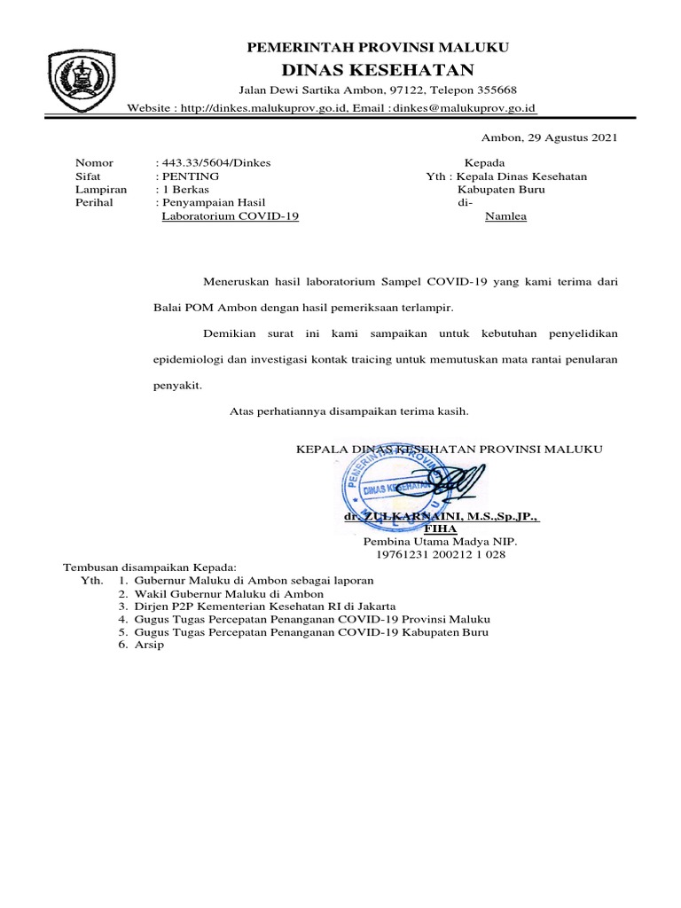 Surat Hasil Lab - BURU (290821) - Dikonversi (1) - Dikonversi | PDF