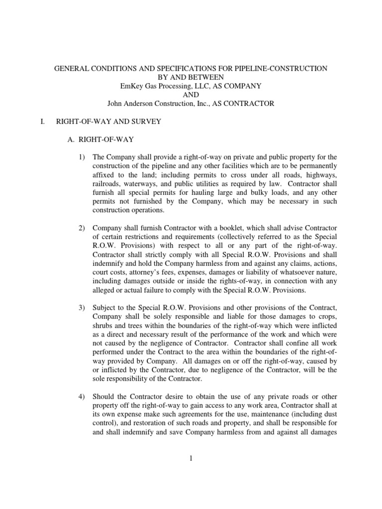 Gen Conditions and Specs For Pipeline Construction by and Between | PDF ...