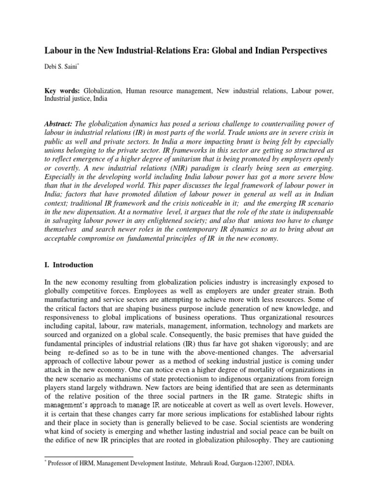 New Industrial Relations in India | PDF | Labour Law | Employment