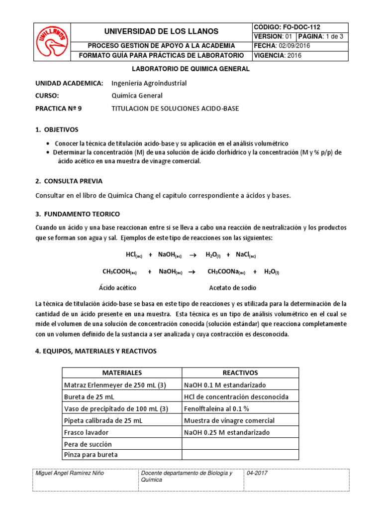 Guía de Titulación Ácido-Base en Química | PDF | Química | Valoración