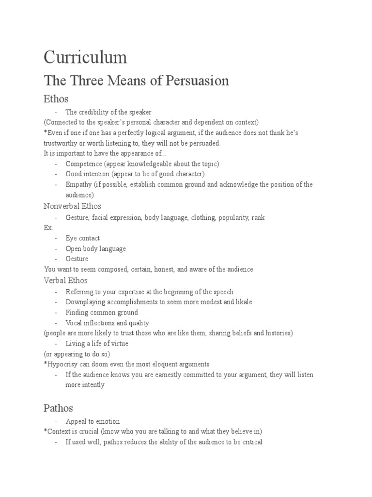 Curriculum: The Three Means of Persuasion | PDF | Argument | Fallacy