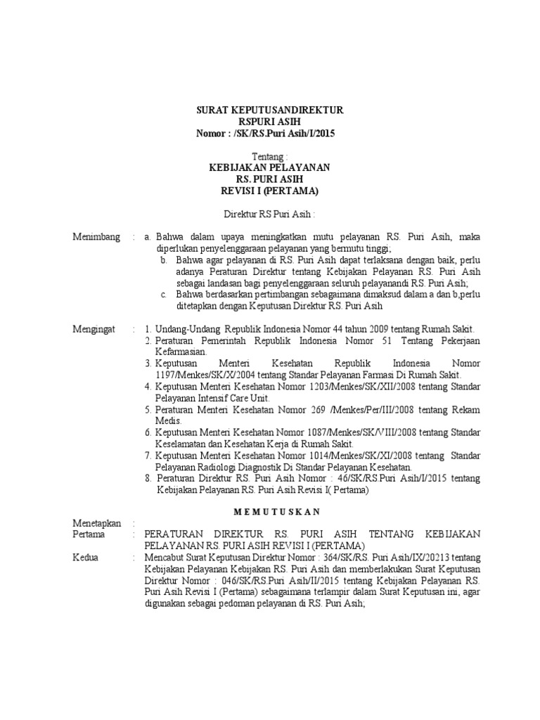 Contoh SK Kebijakan Pelayanan Rs | PDF | Kesehatan Holistik