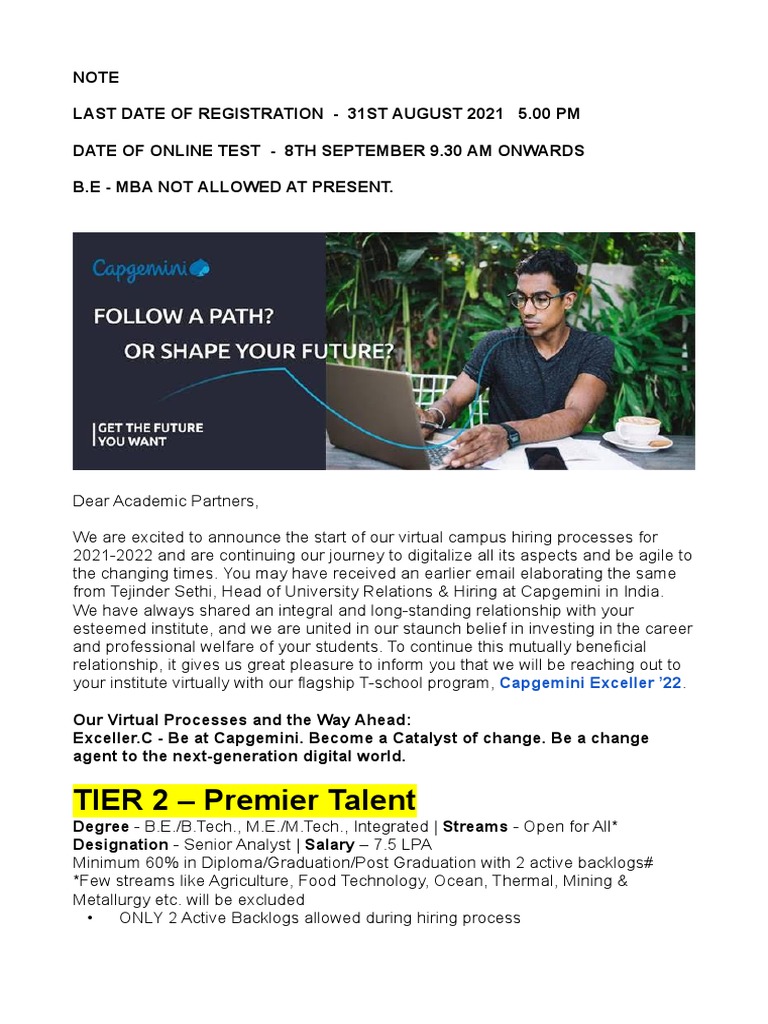 TIER 2 - Premier Talent: Capgemini Exceller '22 | PDF