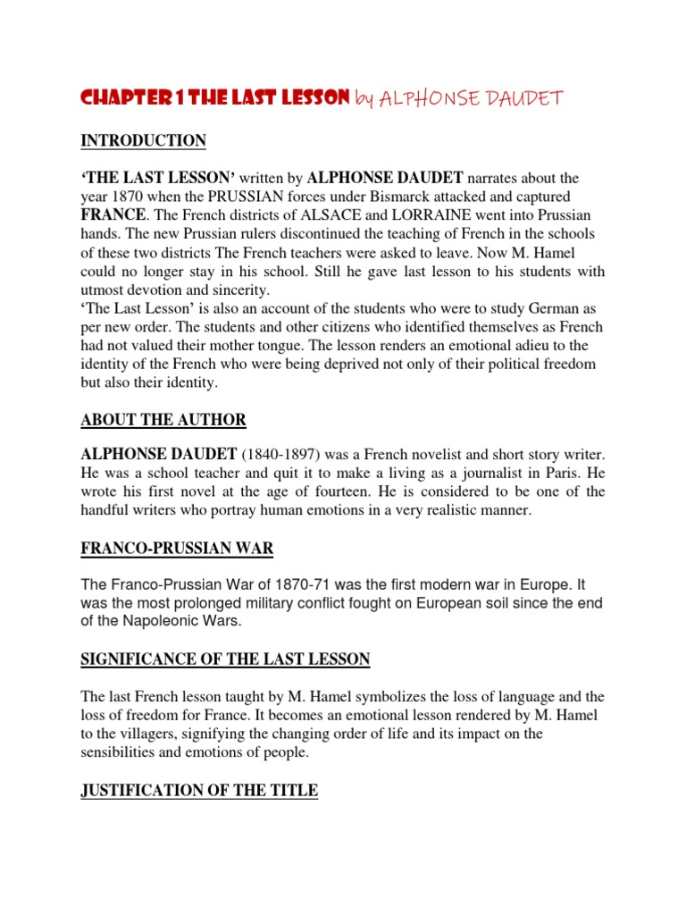 Chapter 1 The Last Lesson by Alphonse Daudet | PDF | Franco Prussian ...
