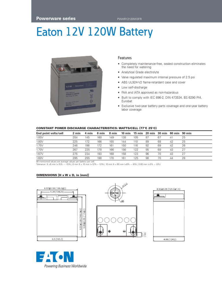 Eaton 12V 120W Battery: Powerware Series | PDF | Energy Storage ...