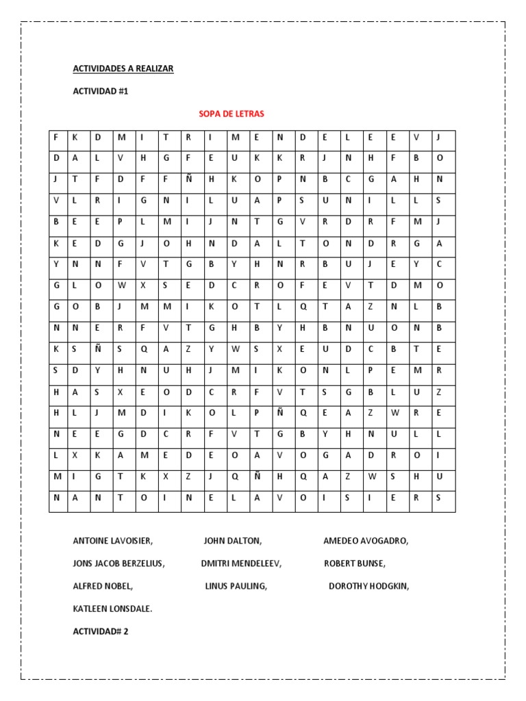 Sopa de letras y cuestionario sobre químicos importantes | PDF | Tabla ...