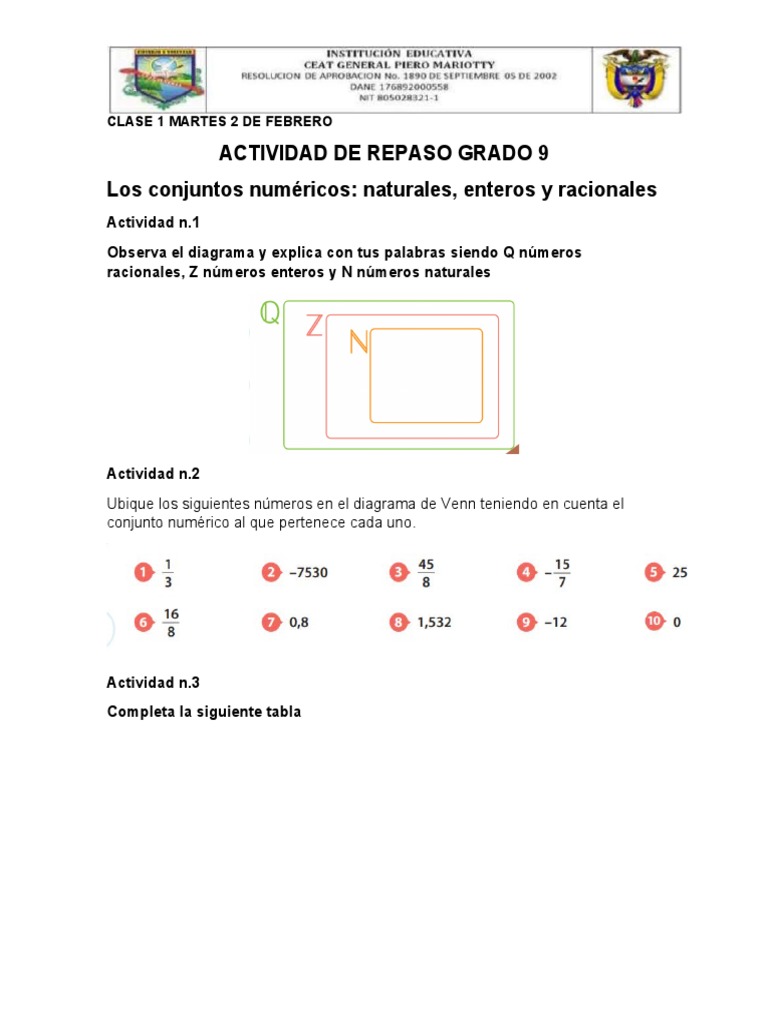 Clase N.1 Grado 9 | PDF | Aritmética | Números