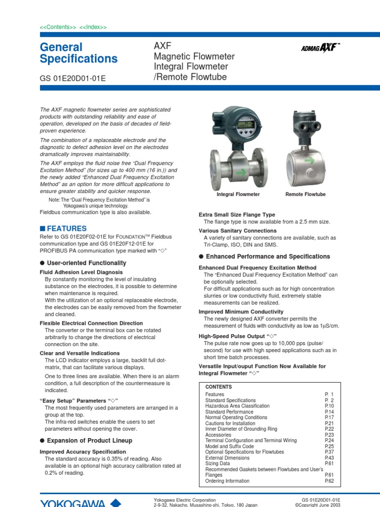 Yokogawa Axf Produkto Informacija Pdf Flow Measurement