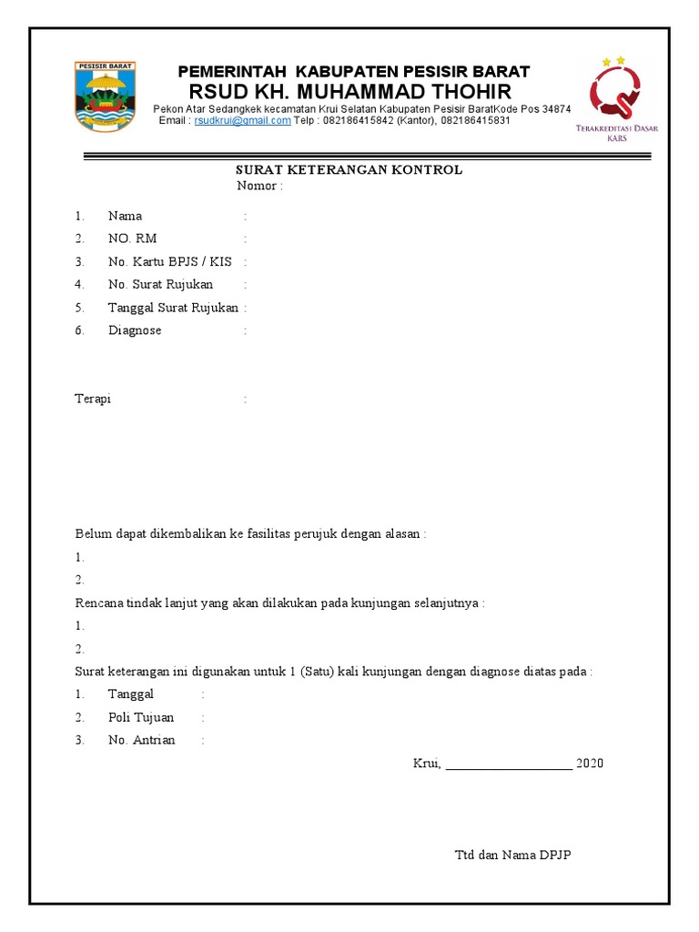 Surat Keterangan Kontrol | PDF