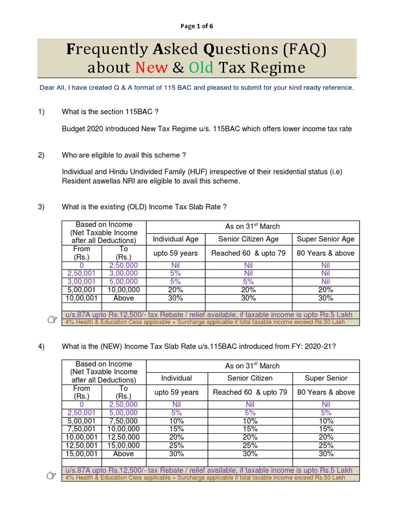 About & Tax Regime: Frequently Asked Questions (FAQ) | PDF | Tax ...