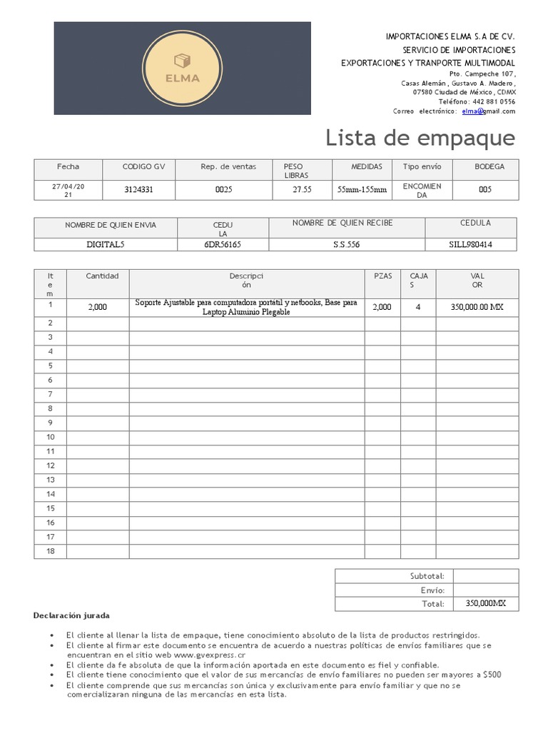 Lista de Empaque | PDF | Informática