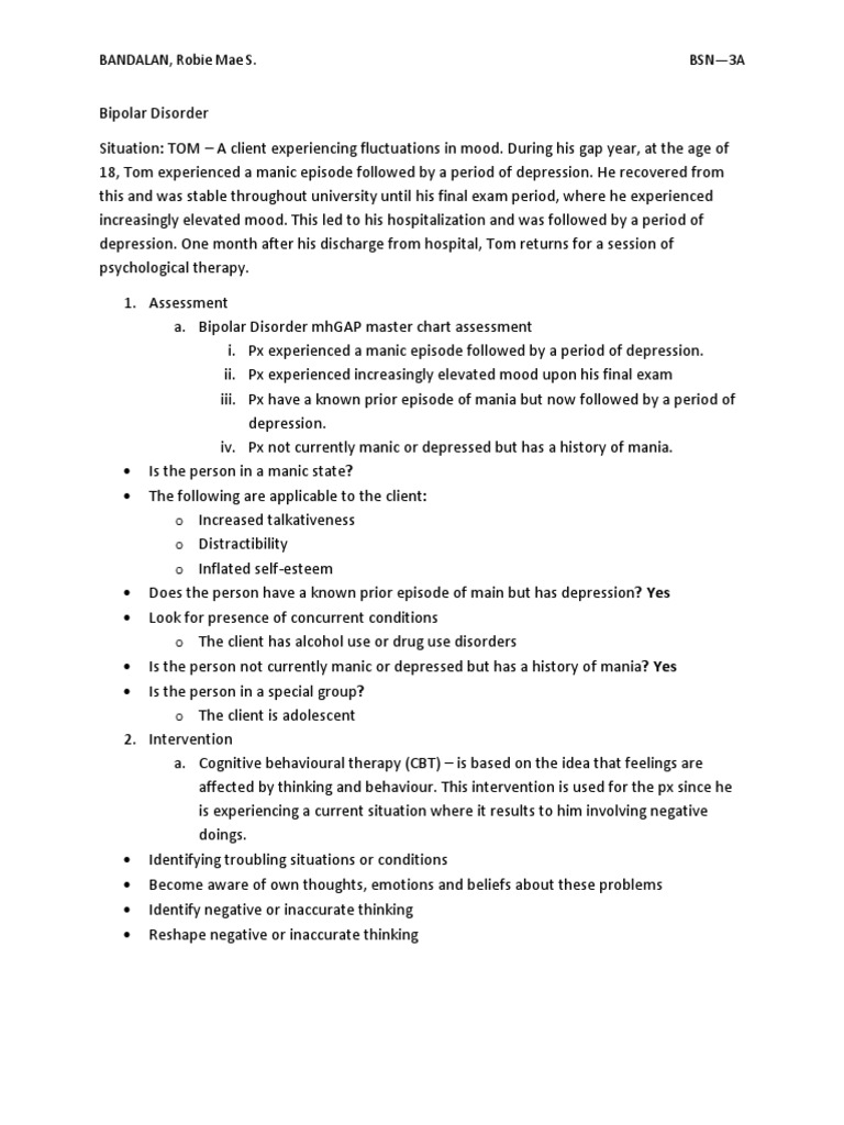 PR-mhGAP - 1 - For Bipolar Disorder | PDF | Mania | Major Depressive ...