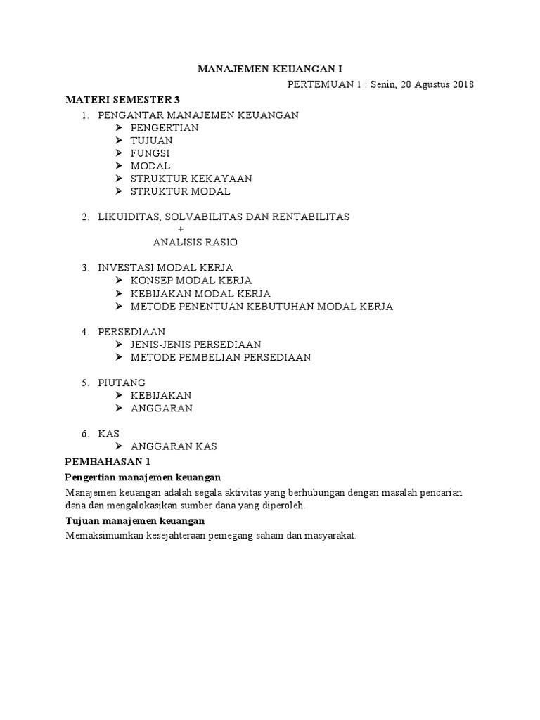 Resume Mj. Keuangan 1 | PDF