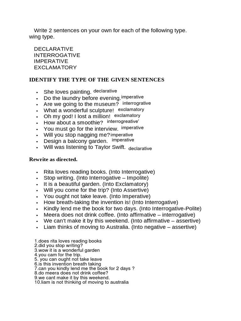 Sentence Types and Transformations Guide | PDF | Language Arts & Discipline