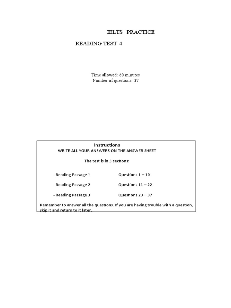 Ielts Practice Reading Test 4: Instructions | PDF | Transport | Omega 3 ...