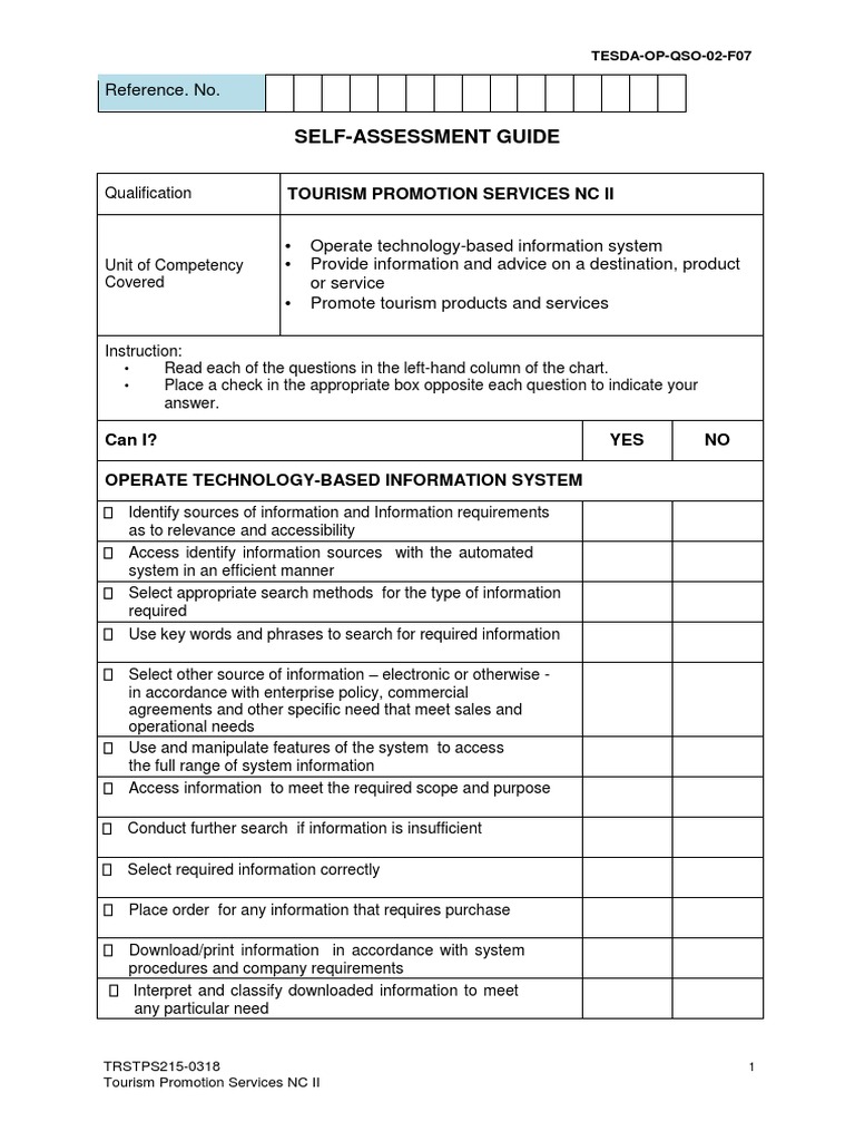 SAG - Tourism Promotion Services NC II | PDF | Information | Jargon SAG - Tourism Promotion Services NC II | PDF | Information | Jargon