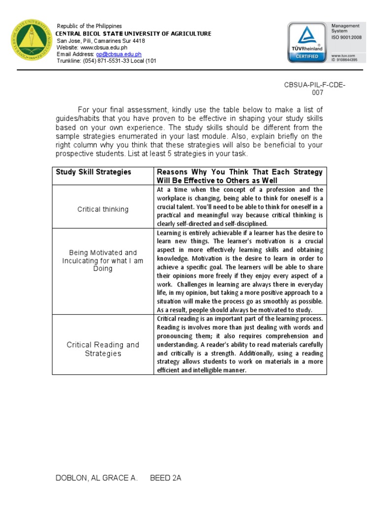 Effective Study Skills Strategies | PDF | Learning | Study Skills